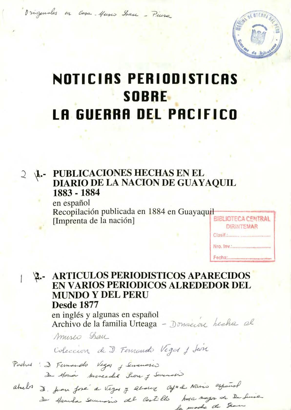 Noticias Periodísticas sobre la Guerra del Pacífico | Archivo Histórico